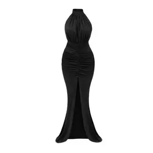 MONICE LONDON Selene Long Halter Dress - Black