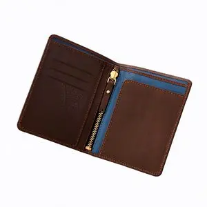 VIDA VIDA Luxury Leather Passport Travel Wallet With Zip Section Dark - Brown