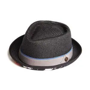 DASMARCA HATS Dasmarca Tommy Summer Straw Porkpie Hat With Vintage Floral Prints Black
