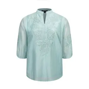 SMART AND JOY Embroidered Tencel-blend Blouse - Blue