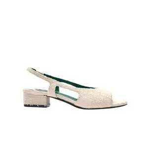 FLORRIE Laura Ivory Tweed Slingback Block Heel Sandal - White