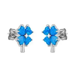 SPERO LONDON Blue Opal Four Leaves Clover Sterling Stud Earring - Silver