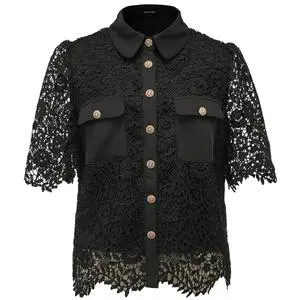 SMART AND JOY Lace And Center Buttons Shirt - Black