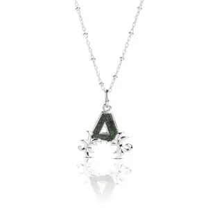KASUN LONDON Solid A Initial Necklace With Green Marble - Silver