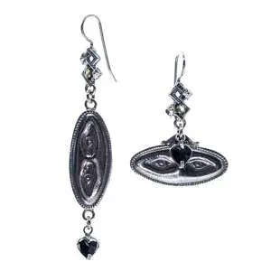 GEM KINGDOM Silver / Black Ex Voto Eye Symbol Earrings - Silver/black