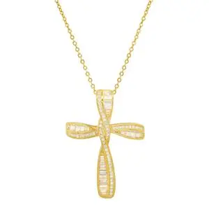 KYLIE HARPER Baguette Twist Diamond Cz Cross Pendant Necklace - Gold