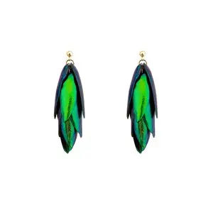 Oana Savu Oana Savu Beetle Wings Metallic Natural Recycled Scarab Wings & Gold Earrings Green