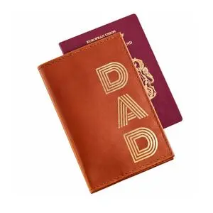 VIDA VIDA Tan Leather Passport Cover With Dad - Brown