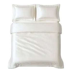 HI SILK Double Uk Mulberry Silk Bed Set Twenty Five Momme Duvet Cover, Fitted Sheet And Two Oxford Pillowcases - White