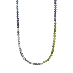 ANCHOR & CREW Jasper, Green Jade & Blue Sodalite Isaac Silver & Stone Skinny Necklace X Wrap Bracelet - Grey