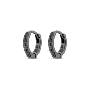 SALLY SKOUFIS Honeycomb Huggie Earrings In Rhodium - Black