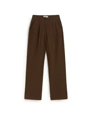 THINKING MU Wide Leg Seersucker Pants Manolita - Brown