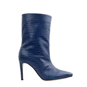 GINISSIMA Ilona Jeans Boots, Embossed Leather, Short - Blue