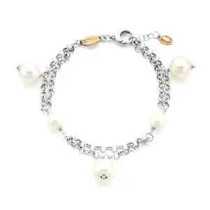 UNALOE Silver / White Sterling Silver Baroque Pearl Charm Bracelet – Elegant Adjustable Design - Silver/white