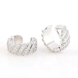 ARTISAN Diamond Ribbed Cuff Earrings In 18k Gold - White
