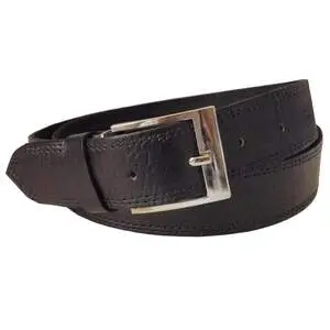 BERBER LEATHER Leather Belt With Stitching Wide Width - Black