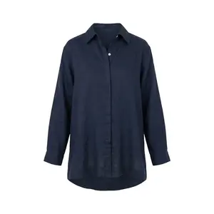 Adrift Clothing Oversized Linen Boyfriend Shirt In Navy - Blue