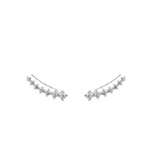 SALLY SKOUFIS Silver Rhodium-plated Ear Climbers With Man-made Diamonds - White/silver