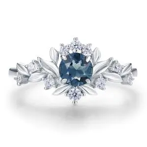 AZURA JEWELRY NEW YORK Blossoms At Sunrise London Blue Topaz Ring White Gold Vermeil - Silver