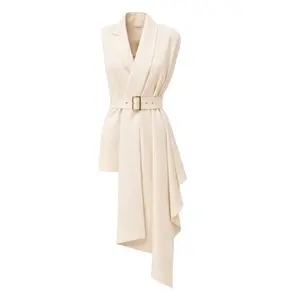 JULIA ALLERT Neutrals Asymmetrical Sleeveless Blazer — Ecru - Beige
