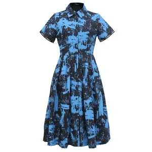 SMART AND JOY Printed Cotton Shirt Dress - Blue