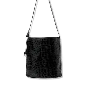 JUAN-JO Croc Embossed Leather Bucket Bag - Black