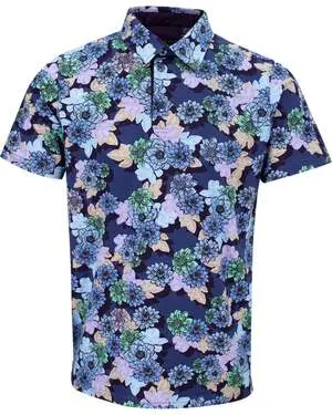 LORDS OF HARLECH Pietro Snap Floral Polo Shirt Navy - Blue