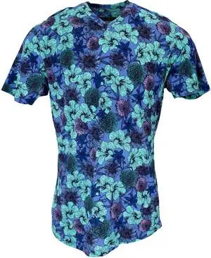 LORDS OF HARLECH Maze Hibiscus Garden Shirt Blue - Green/blue