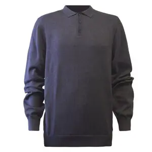 VUSTRA Navy Horizon Premium Sweater Knit Long Sleeve Polo - Blue