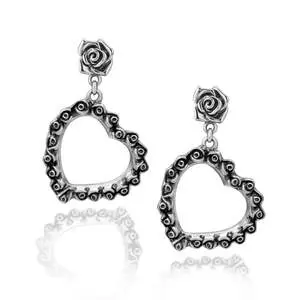 UNALOE Large Love Sterling Heart And Rose Drop Earrings – Earrings – Jewelry - Silver