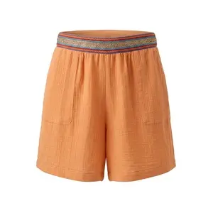 LALIPOP DESIGN Terracotta Muslin Textured Waistband Relaxed Shorts - Orange