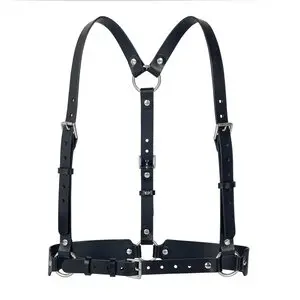HAUTE CUIR Textured Leather Body Harness - Black