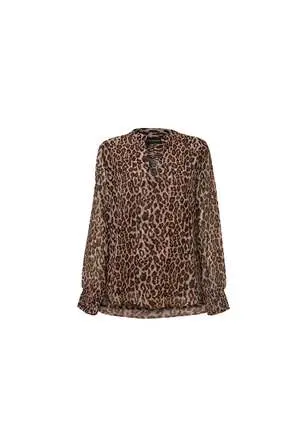 JAMES LAKELAND Print Leopard Blouse - Brown