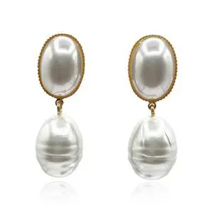MICHAEL NASH JEWELRY Neutrals / Emma Baroque Glass Pearl Drop Pierced Earrings - White