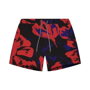PLAYALUXE Red / Black Tulum Volley Swim Trunk Red Floral - Red/black