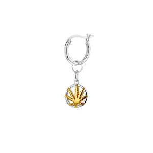 TRUE ROCKS Silver / Gold Sterling Silver & 18kt Gold-plated 2 Tone Mini Happy Leaf Charm On Silver Hoop - Silver/gold