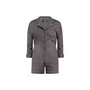 KNOWN SUPPLY Long Sleeve Button Up Romper Scorpio Lead - Blue