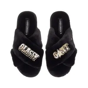LAINES LONDON Classic Laines Slippers With Classy Cunt Brooches