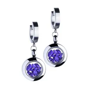 MY LITTLE NATURE Purple / Silver Dangle Earrings With Natural Stones- Designer Jewelry Huggie Earrings - Purple/silver
