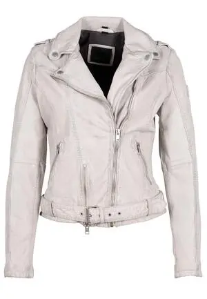 Mauritius Belted Slim Fit Leather Jacket Wild - White