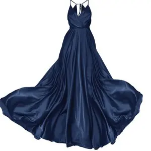 ANGELIKA JOZEFCZYK Navy Satin Long Evening Dress