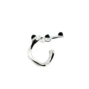 TG-JEWELLERY BY TAMARA GERVASIO Silver / Black Snake Satin Onyx Beads Silver Ring Adjustable - Silver/black