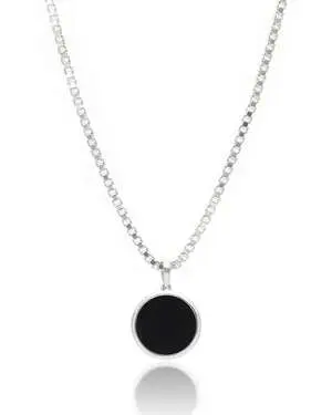THE JEWELZ Silver / Black Black Enamel Circle Pendant Necklace - Silver/black