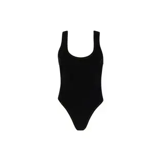 CIRCULAR PATH Scoop Neck Criss Cross Bodysuit Top-swimsuit Ebony