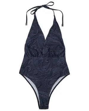 LORDS OF HARLECH Xena Crochet Paisley Caviar Halter One-piece Swimsuit - Black