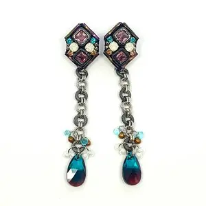 ARIEL.C JEWELLERY Geometric Dangle Earrings With Onyx And Cubic Zirconia - Purple/black