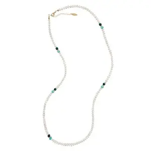 FARRA Versatile Freshwater Pearls With Gemstone Long Necklace - Green