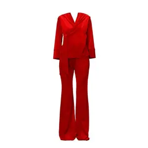 LIA ARAM Two-piece Draped Velvet Suit - Red