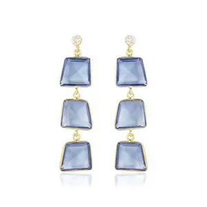 RARE MATTERS JEWELRY Glass Triple Drop Earrings - Blue