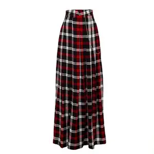 PALOMA LIRA Maxi Plaid Pleated Skirt